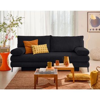 Best Mobilier Elton - 3-sizter schlafsofa mit bettkasten aus cordstoff - schwarz