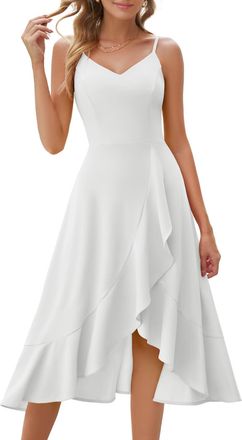 Dresstells Cocktailkleid Damen Kleid Hochzeit Festlich Tr&auml;ger Hochtief Wei&szlig; Knielang Weihnachtsfeier Kleider Gro&szlig;e Gr&ouml;&szlig;en R&uuml;ckenfrei Elegantes Partykleid White 2