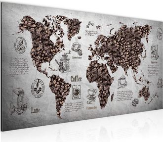 Runa Art Wandbild Küche Kaffee 1 Teilig 100 x 40 cm Modern Bild auf Vlies Leinwand Weltkarte Esszimmer Küchenbilder Grau Silber 037912c