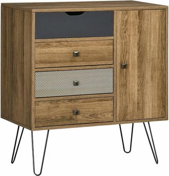 HOMCOM Homcom - Buffet style industriel motif graphique - porte, étagère, 4 tiroirs - piètement épingle métal noir aspect bois