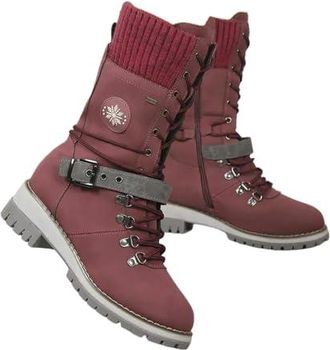Generic JJDFW Bottes pelucheuses de couleur unie avec semelle souple &agrave; talon &eacute;pais et doublure en polaire antid&eacute;rapante pour lhiver, Rouge, 39 2/3 EU