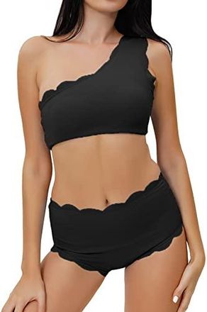 Generic Maillot de bain deux pièces grande taille pour femme avec bordure festonnée Swismuit taille haute soutien-gorge de bain à porter sous le maillot de ba