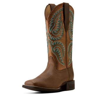 Ariat Womens Cattle Caite Wide Square Toe Western Boots in Mocha Dust Copper Ridge, B Medium Width, Size 41.5, by Ariat
