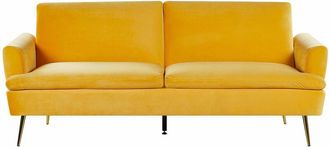 Beliani Beliani - Sofa Gelb Samtstoff 3-Sitzer Schlaffunktion Klassisch Wohnzimmer