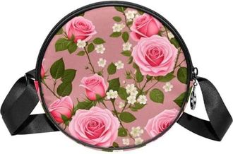 Generic Sac &agrave; bandouli&egrave;re rond pour femme, motif floral color&eacute;, petit sac &agrave; bandouli&egrave;re avec fermeture &eacute;clair, bretelles r&eacute;glables, sac &agrave; main rond d&eacute;contract