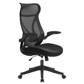 Songmics Chaise de Bureau, Fauteuil, Dossier Ergonomique, R&eacute;glable en Hauteur, Accoudoirs Rabattables, Pivotantant avec Appui-t&ecirc;te, Capacit&eacute; de 150 kg, Noir de