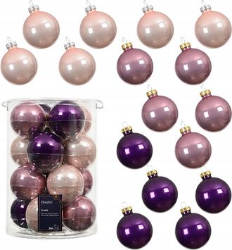 Kaemingk Weihnachtsdeko: 16 Glaskugeln Rosa Lila 8cm Matt/Gl&auml;nzend, Festlicher Baum schmuck