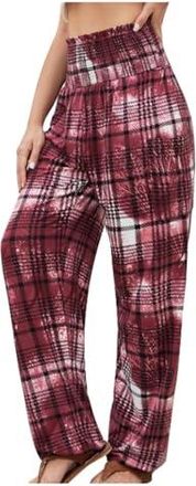 Generic Robe boh&egrave;me 2026 pour femme - Pantalon Harlan imprim&eacute; tendance - Taille haute - Yoga - Style boh&egrave;me d&eacute;contract&eacute;, bordeaux, 3XL