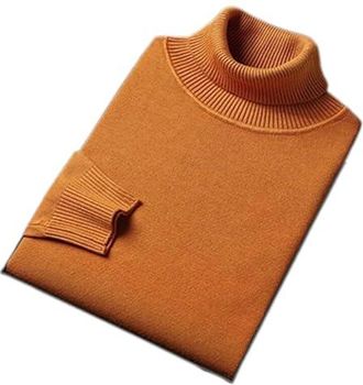Generic Pull chaud à col roulé pour homme, manches longues, doux, chaud, uni, pull en tricot, couche de base, jaune, L
