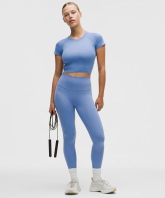 lululemon Wunder Train Crop Leggings mit hohem Bund f&uuml;r Frauen - 58 cm - Gr&ouml;&szlig;e 10 in Prep Blue