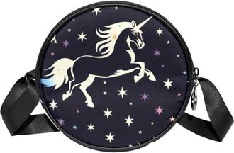 Generic Sac &agrave; bandouli&egrave;re rond pour femme, silhouette de licorne, petit sac &agrave; dos &agrave; bandouli&egrave;re avec fermeture &eacute;clair, bretelles r&eacute;glables, sac &agrave; main rond d&eacute;