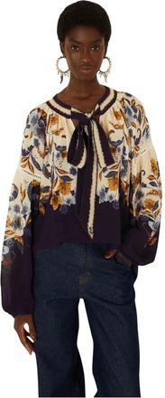 Farm Rio Golden Nature Langarm Jersey Bluse - - Blouses & Shirts - Damen - Blau - S