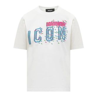 Dsquared2 T-Shirt mit Rundhalsausschnitt und Icon-Pixel-Print - - Tops - Damen - Wei&szlig; - S