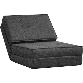 HOMCOM Chauffeuse - matelas dappoint pliant - fauteuil convertible - inclinaison dossier r&eacute;glable 5 positions - tissu polyester aspect lin gris
