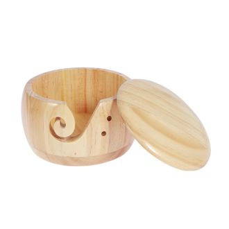 Generic Holzgarnschale, runder H&auml;kelhalter mit L&ouml;chern, Strickschalen aus Kiefernholz, Webgarn mit Deckel, tragbar(Wooden,Style B)