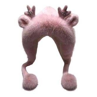 Generic Bonnet Femme Hiver Bonnet Femme Chapeau Femme Hiver Confortable Classique - Bonnet Trappeur Cerf Doux Hiver, Pompon Th&eacute;matique et Cache-Oreilles, Chau