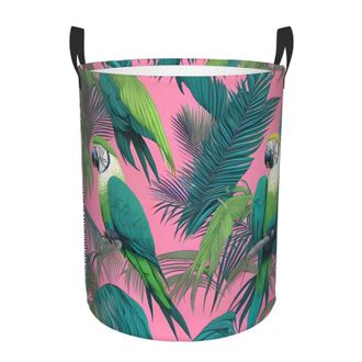 Generic Buntes Papageien-Tropendickicht Korb W&auml;sche Rund W&auml;schek&ouml;rbe Mit Henkel W&auml;schetonne F&uuml;r Decken Waschk&uuml;che Spielzeug
