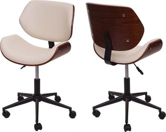 Mendler Bürostuhl HWC-G25, Drehstuhl Schreibtischstuhl, Bugholz Walnuss-Optik Retro drehbar höhenverstellbar MVG - Creme