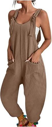 Generic Combinaison Pantalon Femme Chic Et &Eacute;l&eacute;gant Jumpsuit Droit Fluide D&eacute;t&eacute; sans Manches Couleur Unie Slim Combipantalon Rompers avec Poches D&eacute;contract&eacute;e Pl