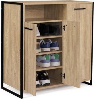 IDMarket Armoire &agrave; Chaussures 18 Paires Luis 3 Portes avec Niche Design Industriel