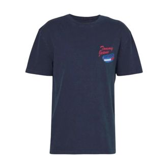 Tommy Jeans Bedrucktes Rundhals-T-Shirt mit kurzen &Auml;rmeln - - Tops - Herren - Blau - M