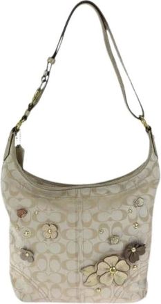 Coach Pre-owned Sac bandouli&egrave;re avec applique fleur signature en toile et cuir - Femme - Pre-owned - Beige - Taille: ONE Size