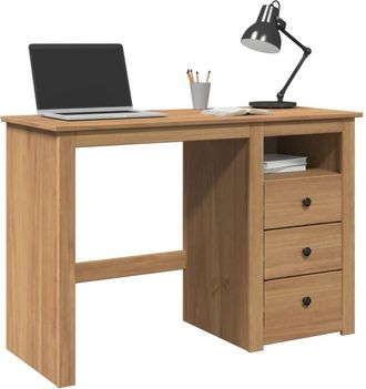 vidaXL Vidaxl - Bureau droit en bois massif de pin 112x45x75 cm - 3 tiroirs et compartiment de rangement - Finition cire de miel - Pour petits espaces