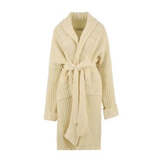 Hinnominate Lange Strickjacke mit Rippenmuster - - Knitwear - Damen - Beige - M