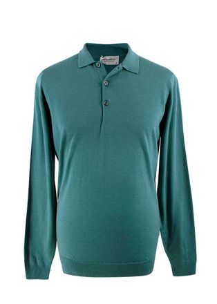 John Smedley Teal Belper Long Sleeve Polo Shirt Size M