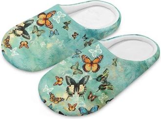 Coloranimal Pantoufles de spa pour femme - Pantoufles dint&eacute;rieur en vrac antid&eacute;rapantes &agrave; bout ferm&eacute;, Papillon vintage., 38.5/39.5 EU