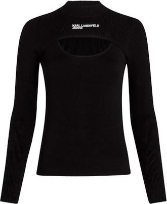 Karl Lagerfeld Pull Femme &Agrave; Col Montant D&eacute;coup&eacute; Coupe Slim Noir, XL