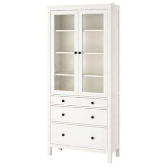IKEA HEMNES Glast&uuml;renschrank mit 3 Schubladen, 90 x 197 cm, wei&szlig; gebeizt