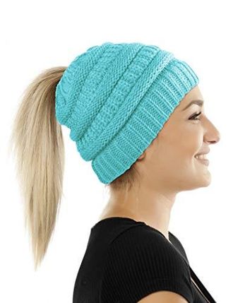 Balinco Bonnet tricot&eacute; Femme & Fille avec Torsade - Bonnet dhiver tricot&eacute; (5a) (Bleu Clair)