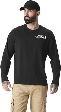 Von Dutch Tee Shirt Homme Coton, T Shirt Homme HIRO, Regular fit, Col Rond & Manches Longues, Noir Taille S