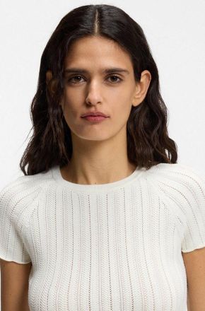 HUGO BOSS Kurzarmpullover Fice Premium Damenmode mit Wellenstruktur, Slim Fit
