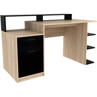 Vente-Unique Vente-unique - Bureau avec rangements zacharie - Coloris : ch&ecirc;ne et noir