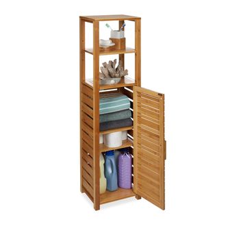 Relaxdays Badregal Bambus, 6 Ablagen, Badezimmer, feuchtigkeitsresistent, Badschrank H x B x T: 119 x 33 x 25,5cm, natur