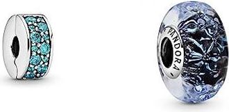Pandora Abalorio Clip 791817MCZ Mujer Plata Circonitas Verdes & Charm murano azul oscuro 798938C00 plata