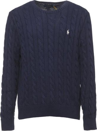 Ralph Lauren Homme, Pulls, Bleu, Taille: M Pull ras du cou en coton &agrave; maille torsad&eacute;e