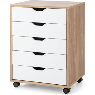 Costway Costway - Rollcontainer mit 5 Schubladen, mobiler Aktenschrank mit R&auml;dern, B&uuml;rocontainer Schubladenschrank Rollschrank Rollwagen, Schubladenkommode