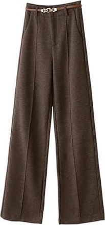 Generic Pantalon dhiver en laine pour femme - Taille haute - Coupe ample - Doux - Droit - Pantalon en laine pour femme, marron, L