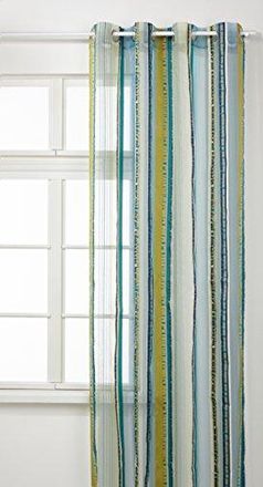 HOME MAISON HM69222983 Vorhang, Organza-Jacquard, senkrechte Streifen, 140 x 260 cm, Petrol