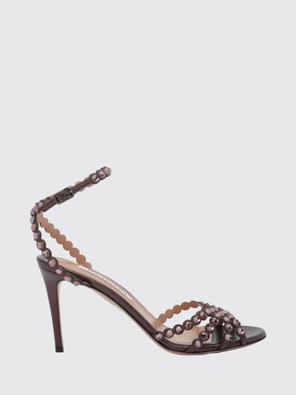 Aquazzura Sandales &agrave; talon haut Tequila en nappa lamin&eacute; avec cristaux