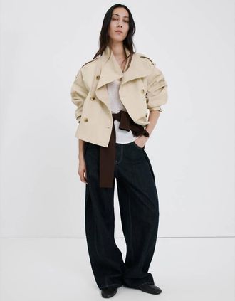 Mango Trench crop col chemin&eacute;e beige - Femme - XXL - MANGO