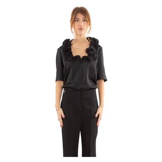 BABYLON Femme, Blouses et Chemises, Noir, Taille: 38 FR Satin Rouches Bodysuit