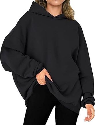 Generic Sweat &agrave; capuche surdimensionn&eacute; en polaire confortable avec poches pour femme, Noir, XXL