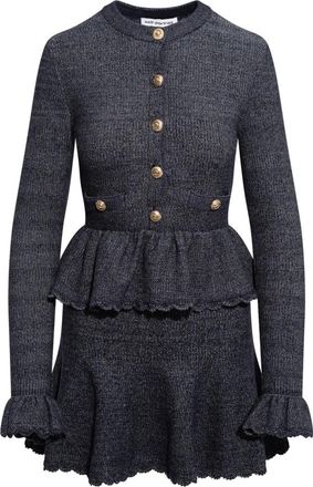 Self Portrait Femme, Robes, Bleu, Taille: 42 FR Robe courte en maille textur&eacute;e