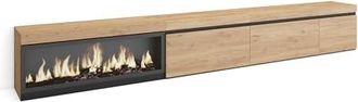 Skraut Home | TV-Schrank, Lowboard | f&uuml;r Wohnzimmer und Esszimmer | 317x45x35 cm | Elektrokamin XXL | Moderner Stil | Eiche