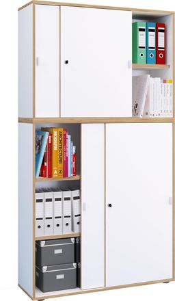 VCM Holz B&uuml;roschrank Ordner Aktenschrank B&uuml;rom&ouml;bel Schrank Salia 5-Fach Breite 100 cm Schiebet&uuml;ren