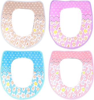 BESPORTBLE NUOBESTY 4 St&uuml;ck Dickes Pl&uuml;sch Toilettensitzpolster mit Blumenmuster K&auml;ltebest&auml;ndiger Toilettensitzbezug Rutschfestes Badezimmer Accessoire f&uuml;r Komfor